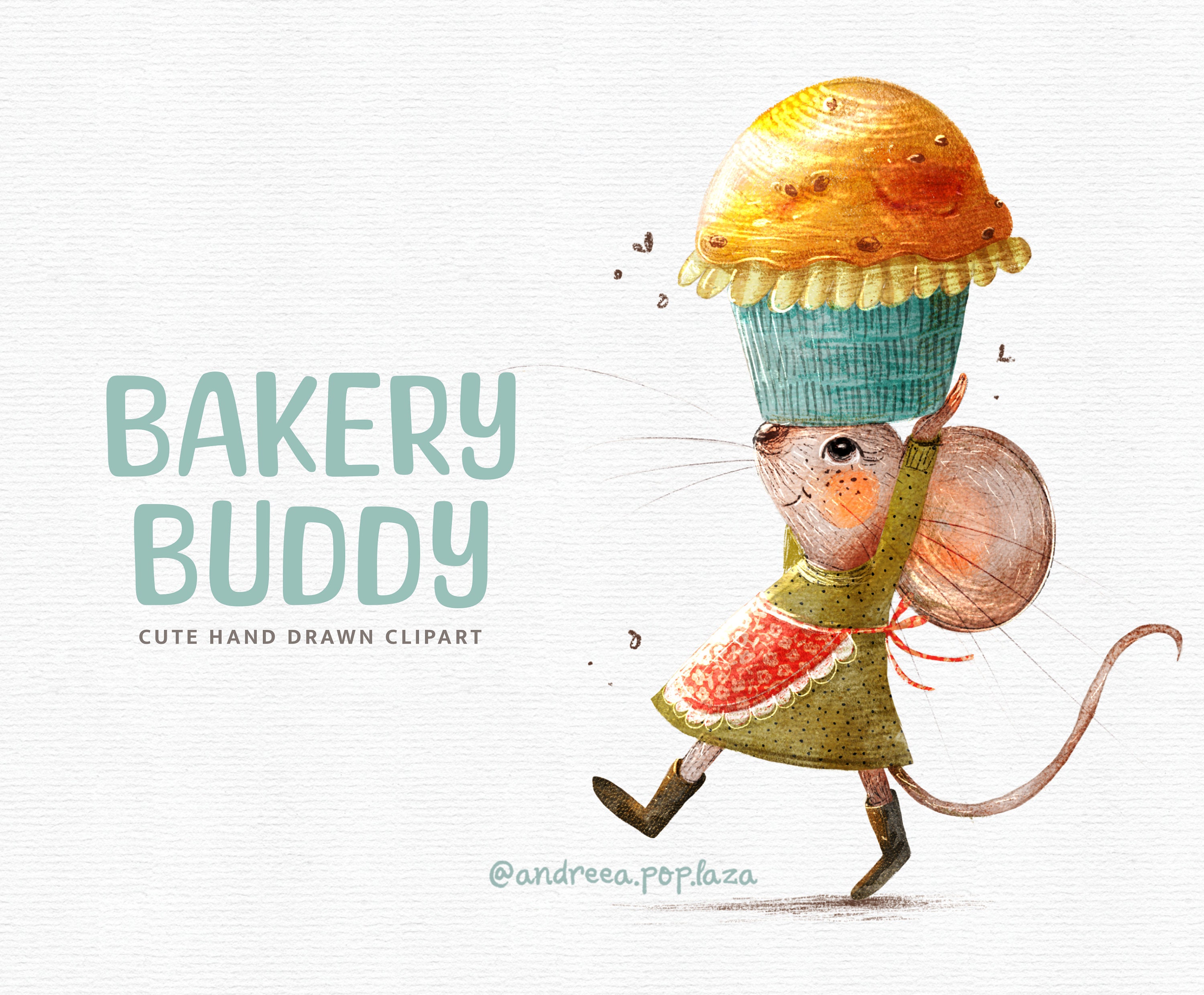Mouse and Muffin Illustration: Hand Painted Illustration/ Cute Mouse ...