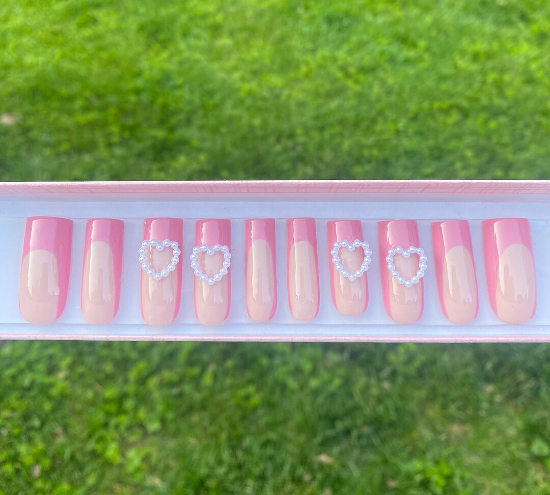 Pink French Tip Press Ons - Etsy