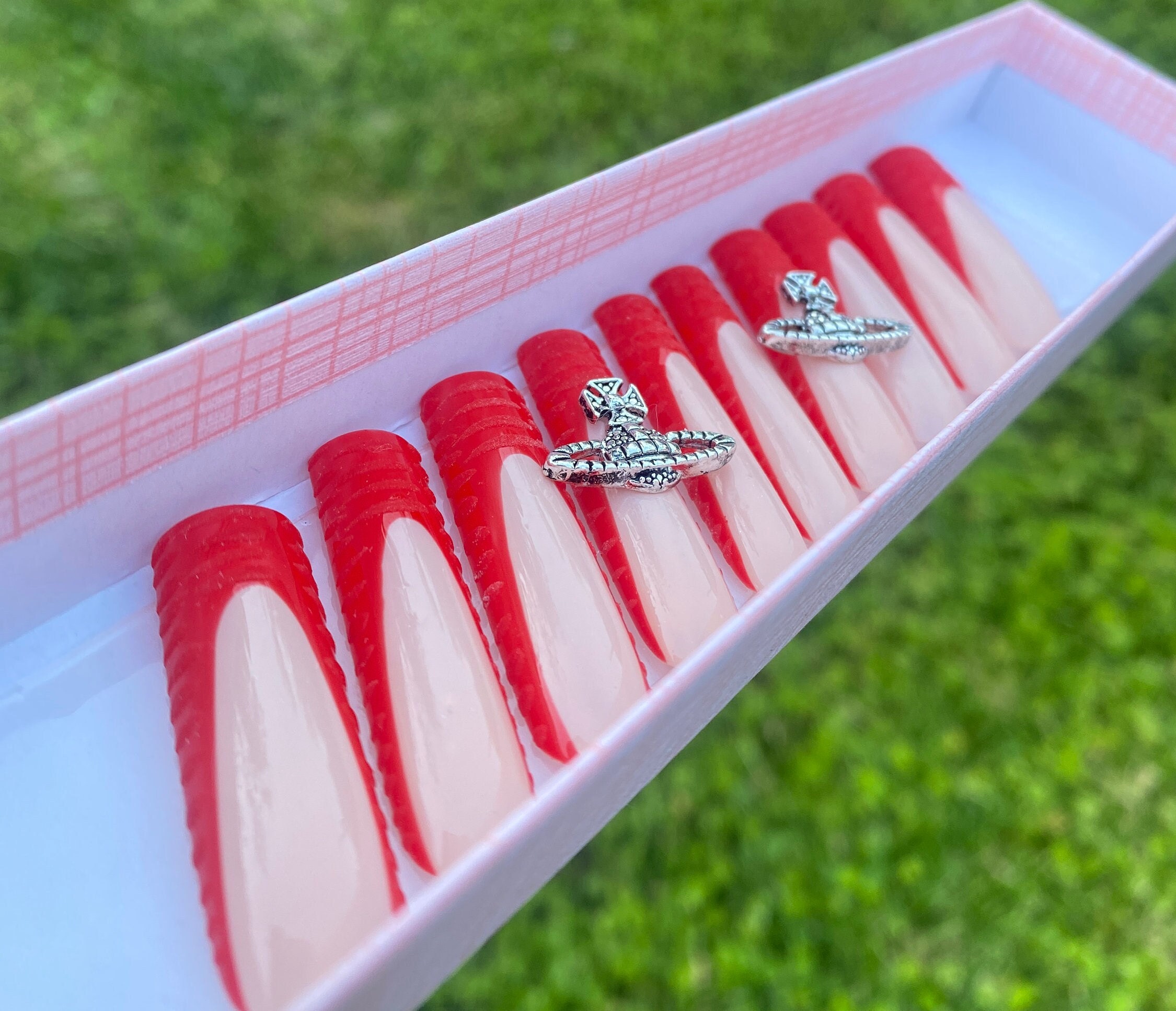 Red French Tip Press on Nails - Etsy