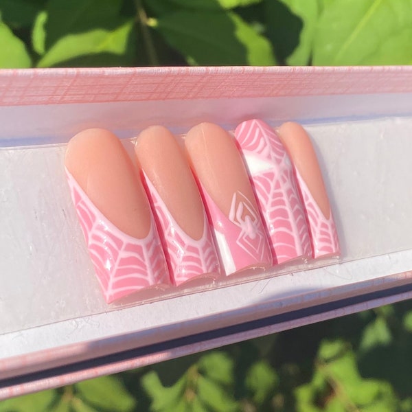 Pink Spiderman Nails - Etsy