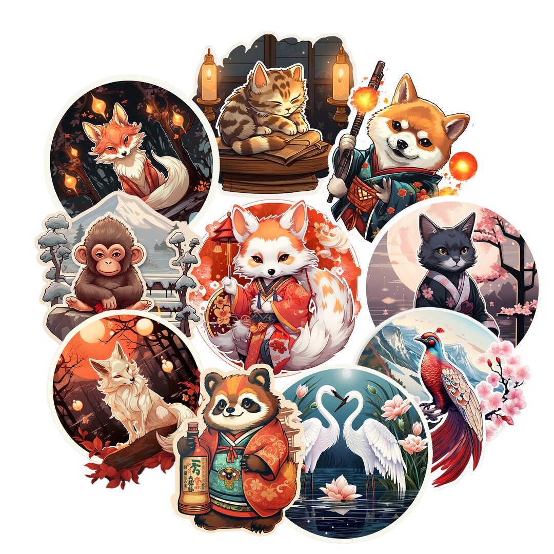 Japanese Animals Ukiyo-e Stickers - Etsy