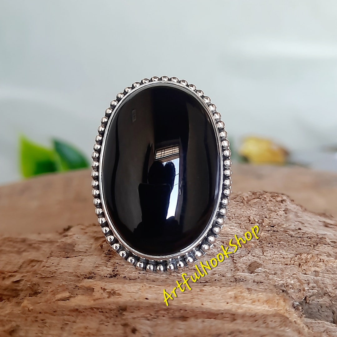 Black Onyx Ring, Onyx Ring, Large Onyx Ring, Oval Onyx Ring, Pure 925 ...