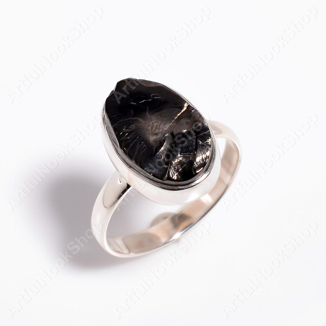 Shungite Ring, Black Stone Ring, Natural Raw Shungite Gemstone Ring ...