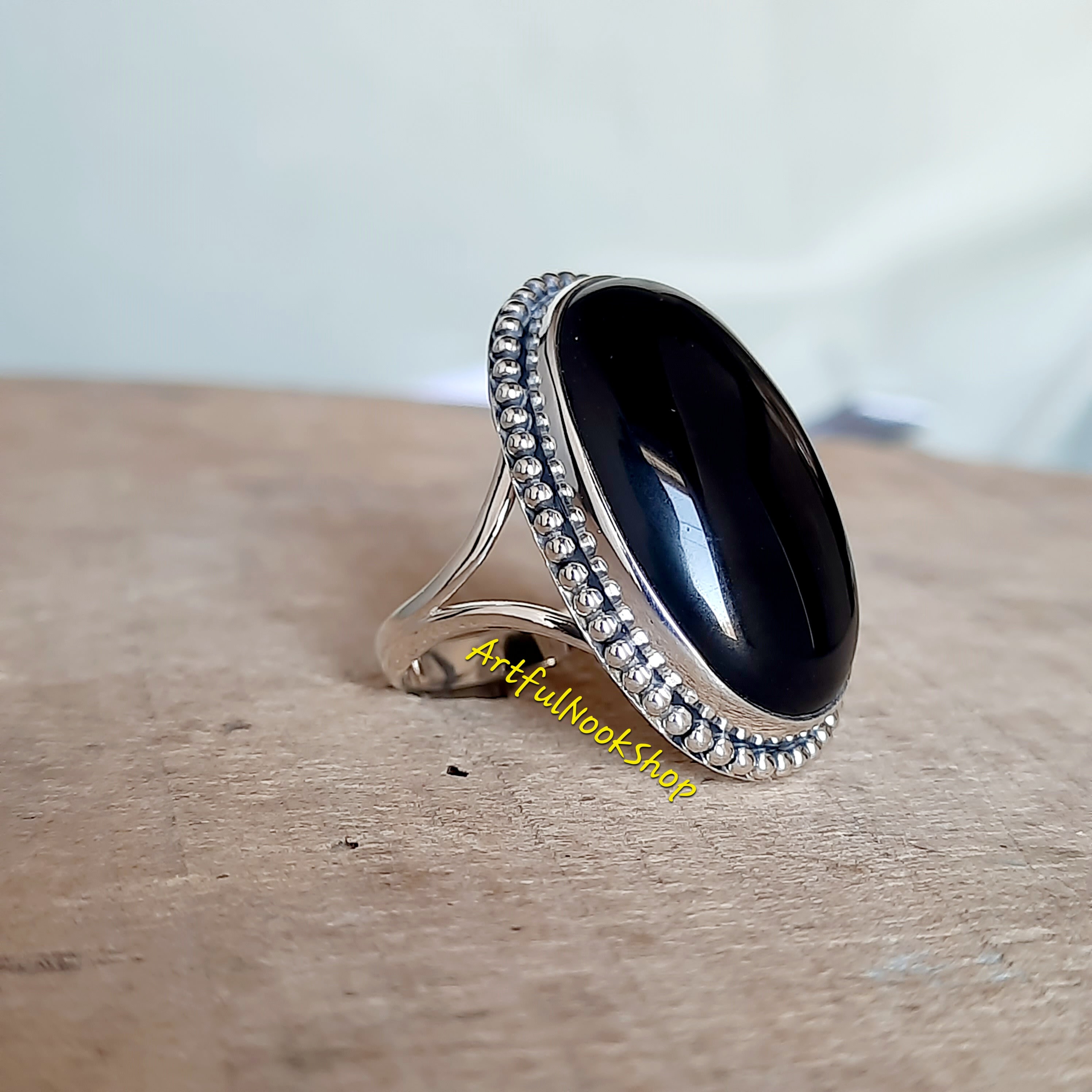 Black Onyx Ring, Onyx Ring, Large Onyx Ring, Oval Onyx Ring, Pure 925 Sterling Silver Ring, Bold ...