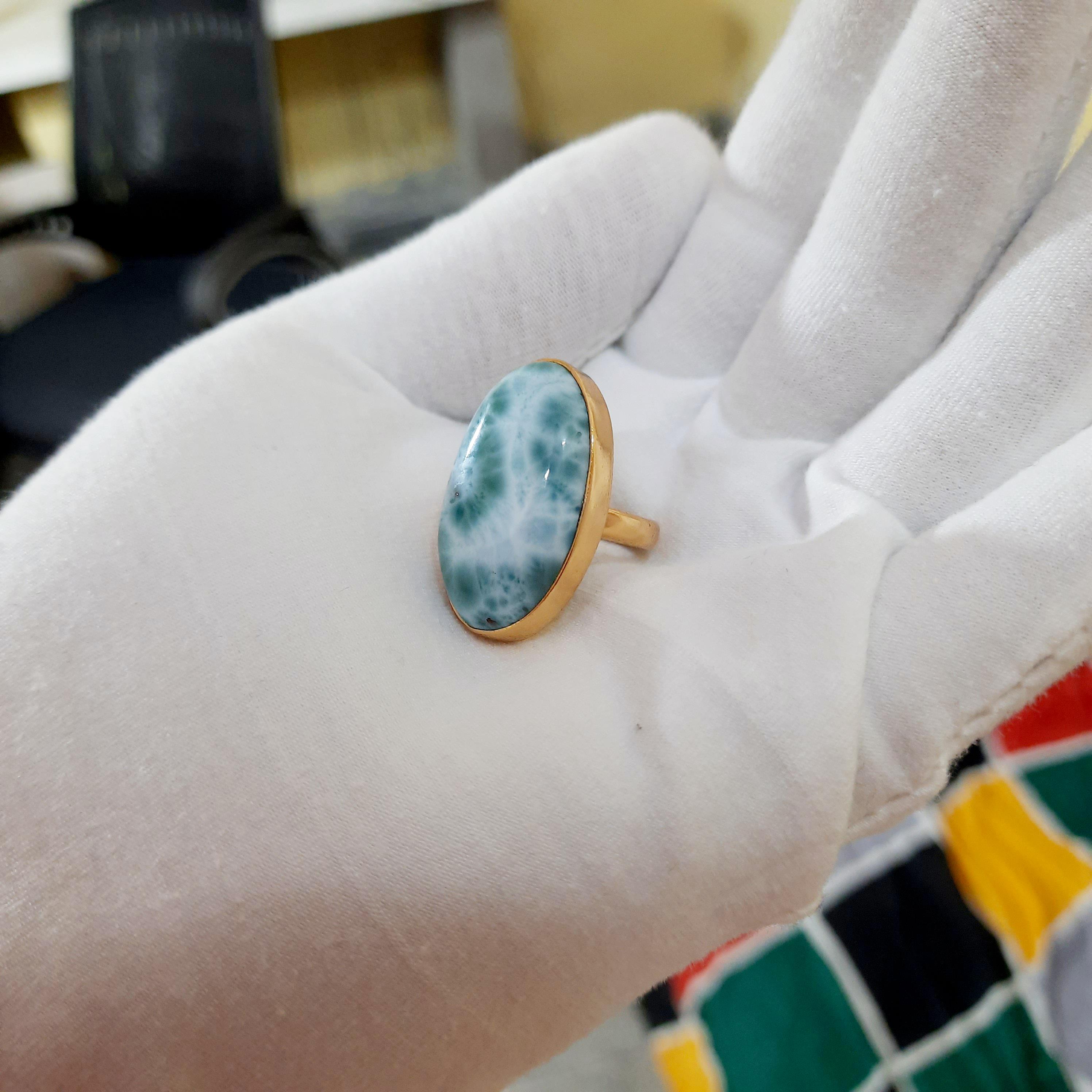 Larimar Gold Ring, 925 Sterling Silver Yellow Gold Plated Ring ...