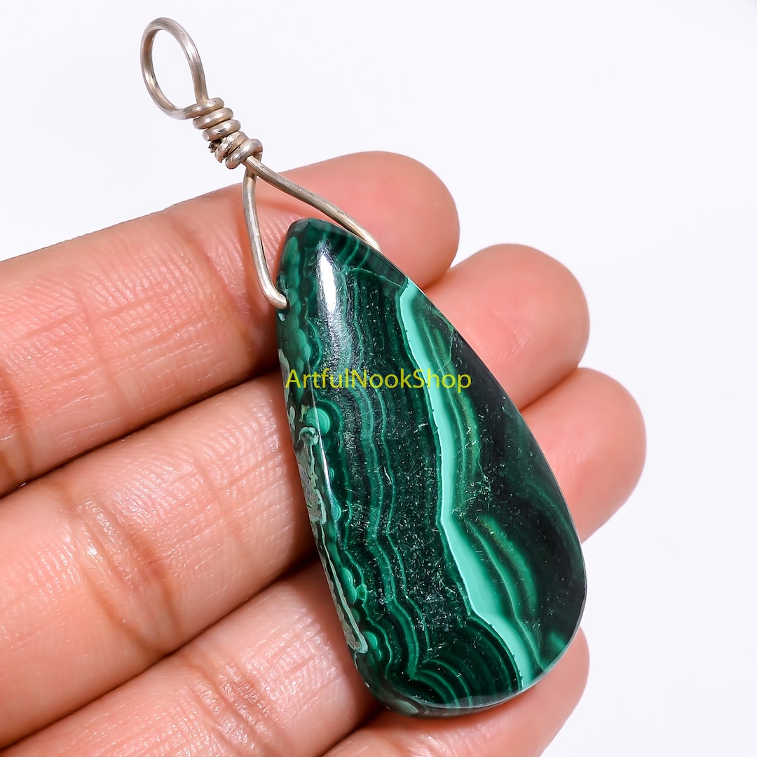 Natural Top Quality Large Pear Shape Malachite Gemstone Pure 925 ...