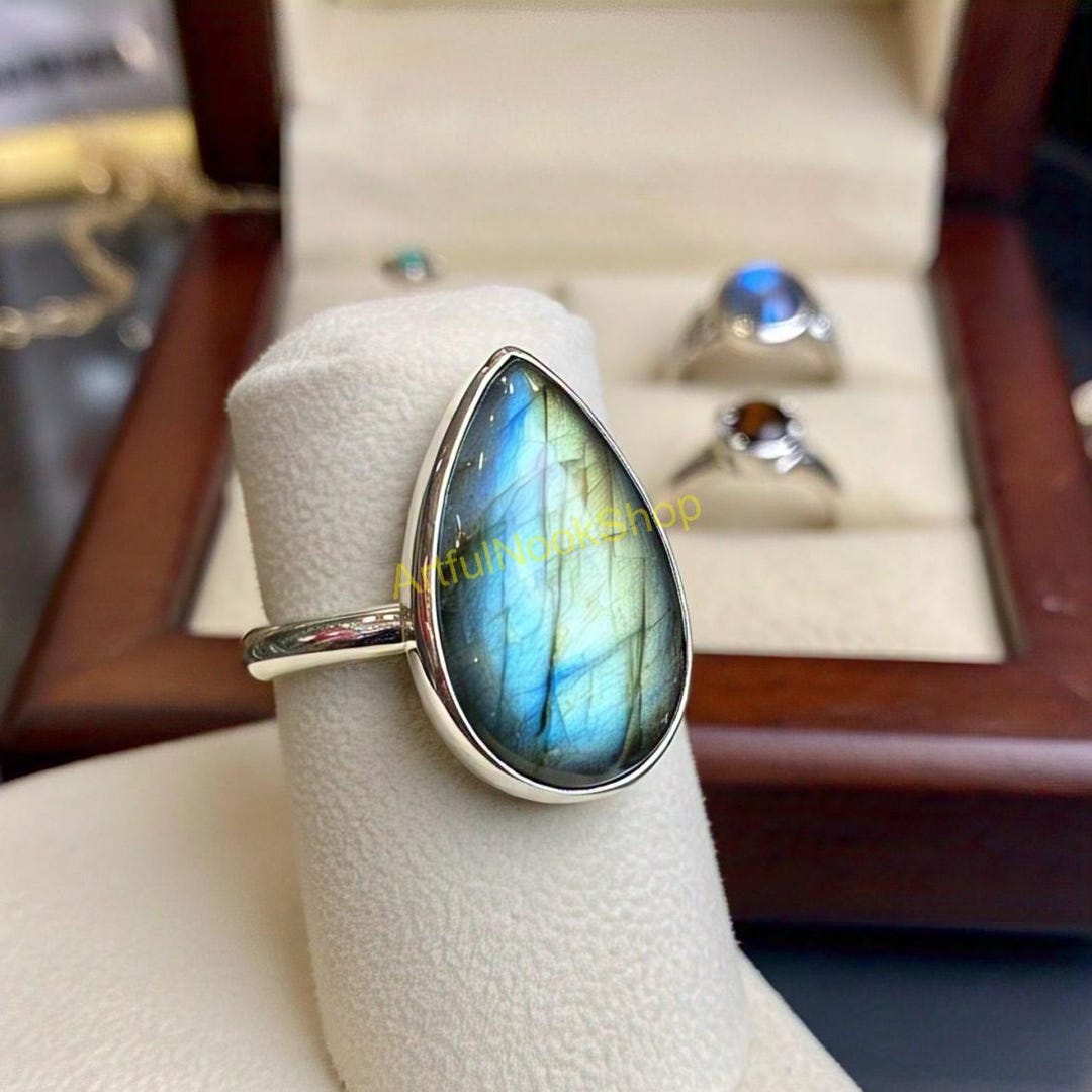 Natural Blue Labradorite Ring, 925 Sterling Silver Ring, Natural Stone ...