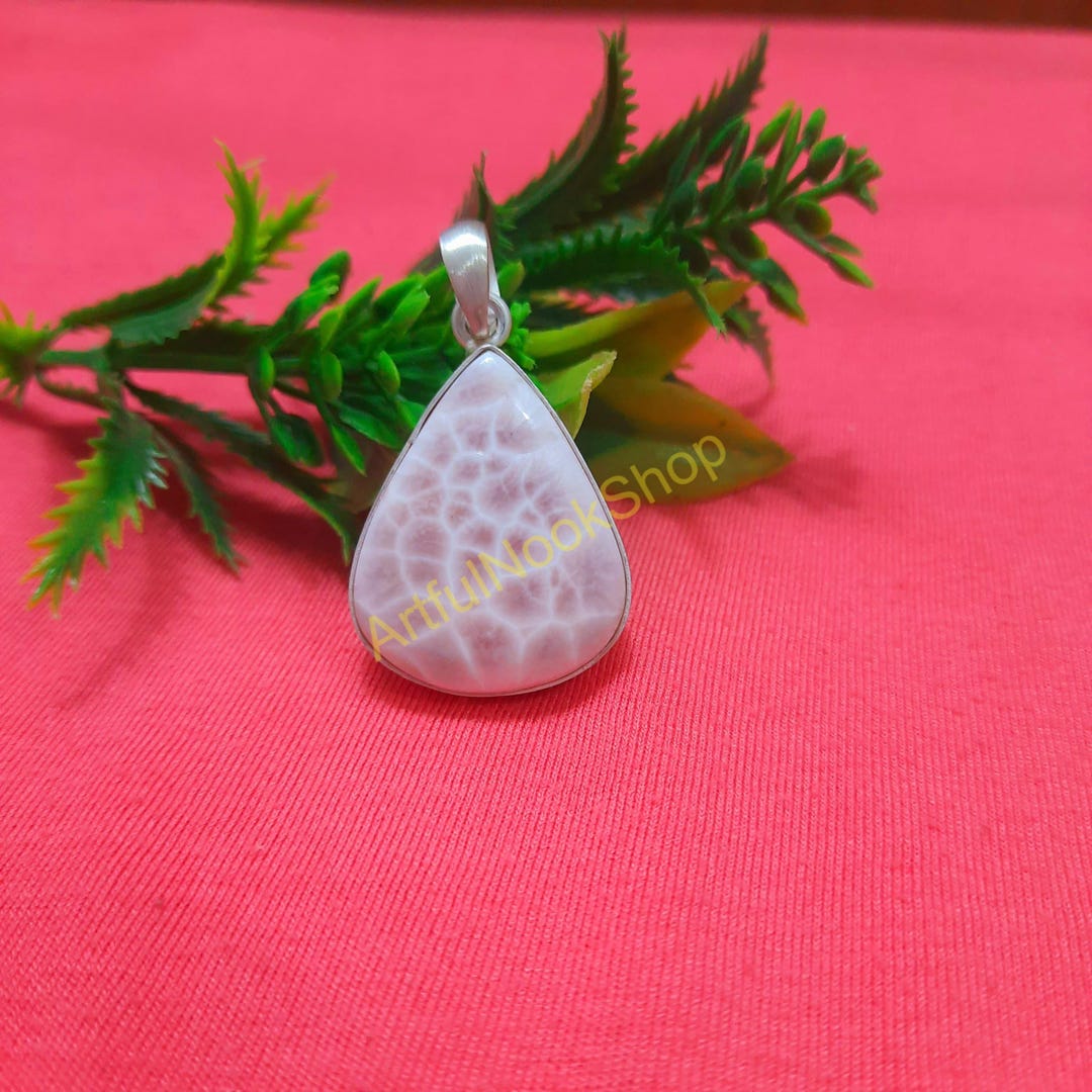Natural Pink Larimar Stone Pendant, Natrolite Gemstone Pendant, 925 ...