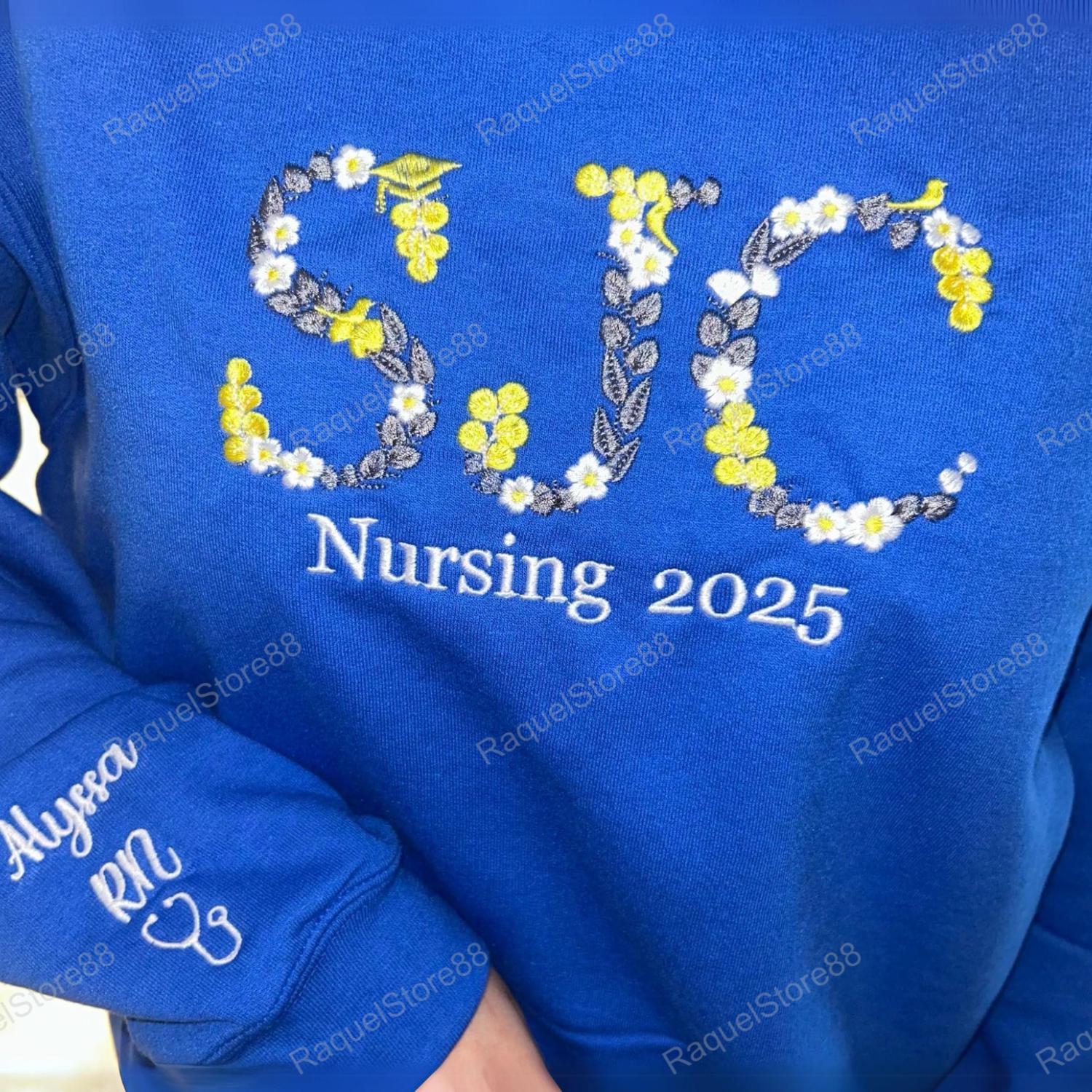 Custom College Embroidered Sweatshirt, Floral Letter Hoodie, University ...