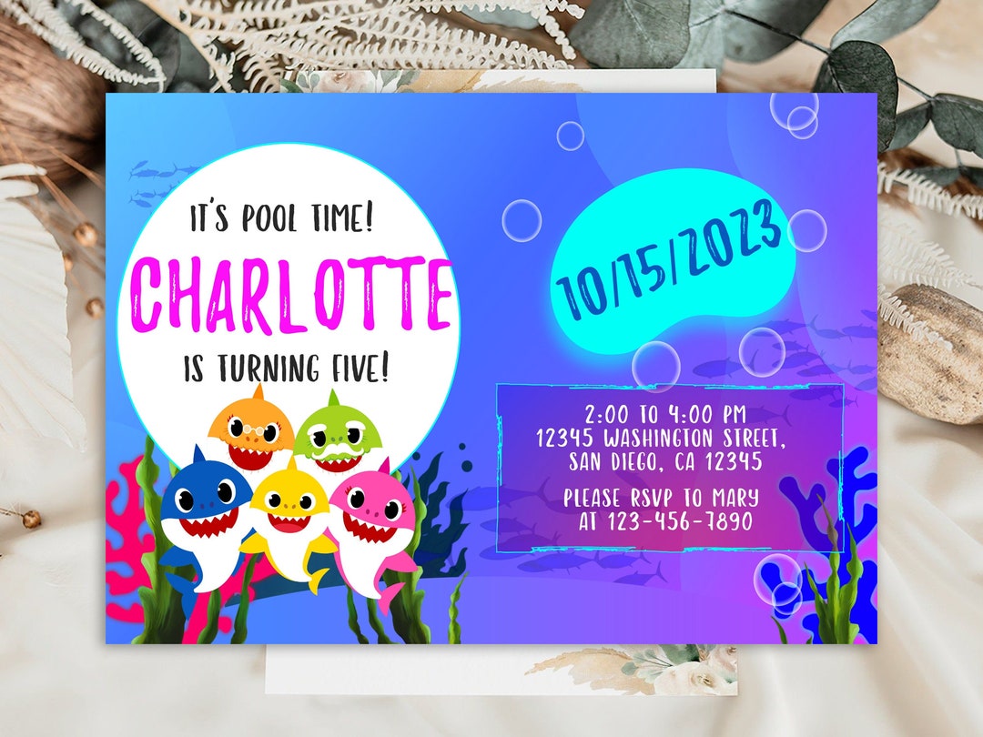 EDITABLE Baby Shark Birthday Invitations, Pink Baby Shark, Pink and ...