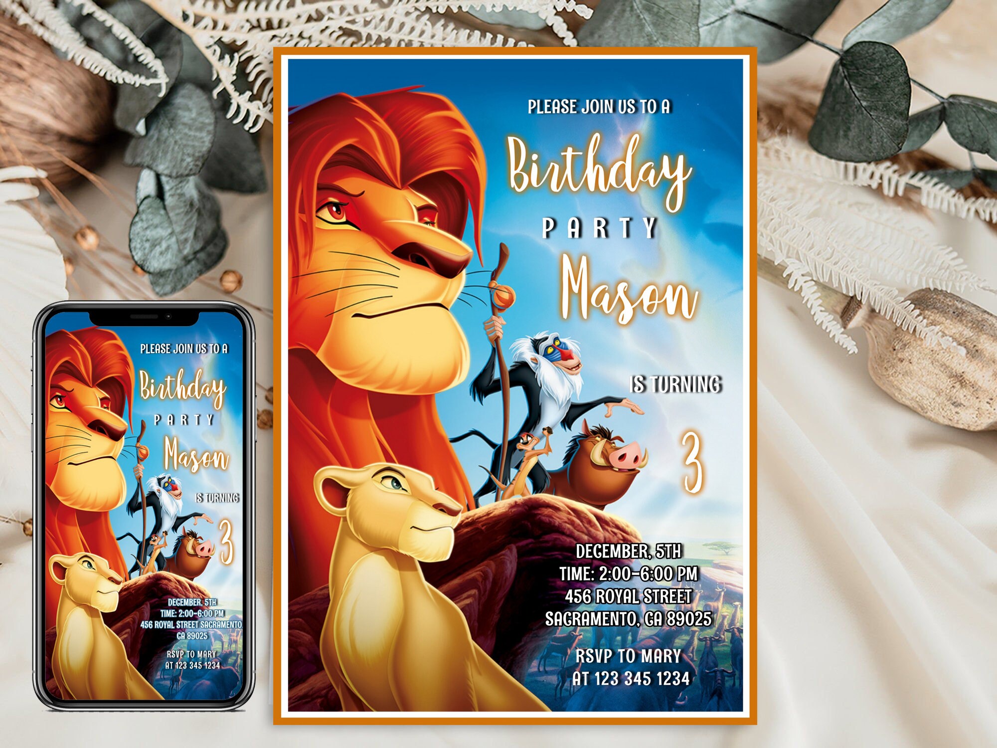 Editable Lion King Birthday Invitation Template, Printable Birthday ...