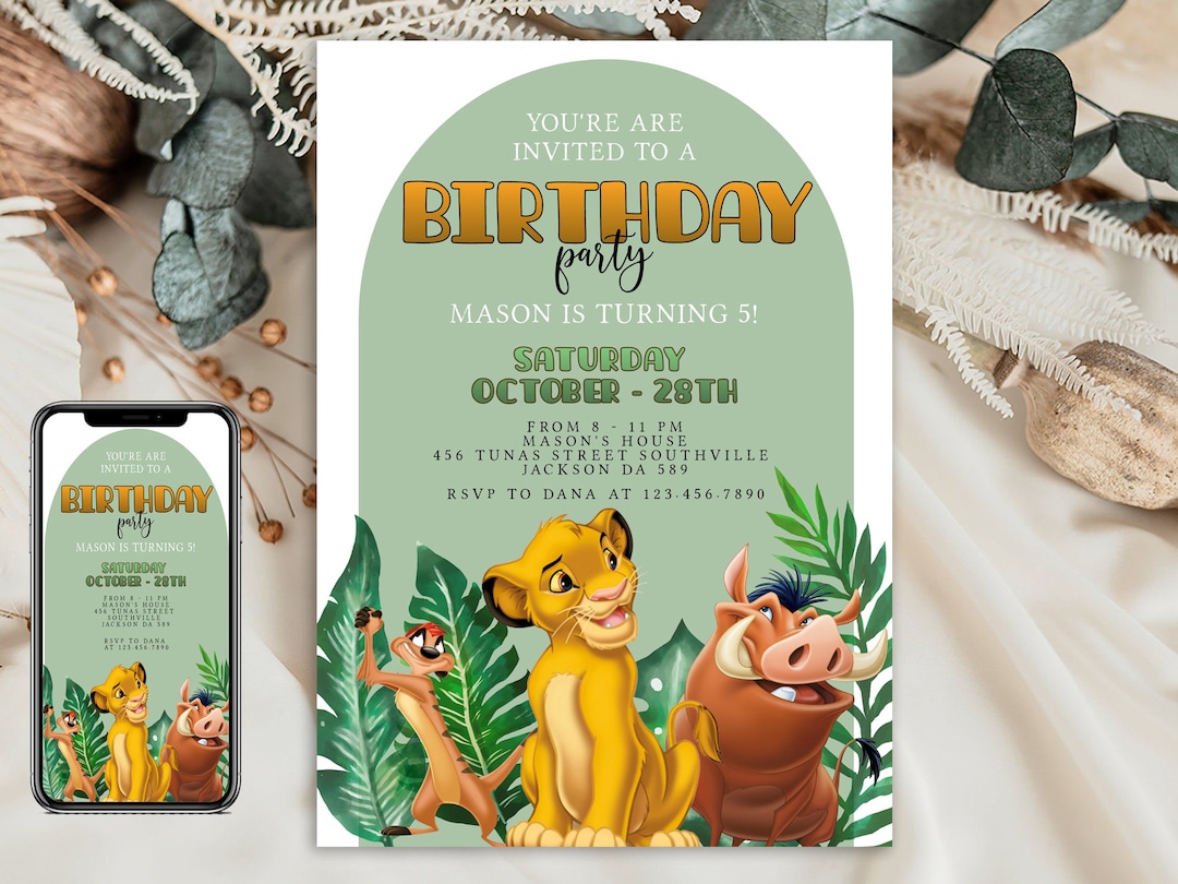 Lion King Birthday Invitation Template: Printable Party Invite (digital ...