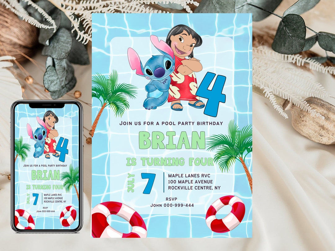 Stitch Pool Party Birthday Invitation Template, Printable Birthday ...
