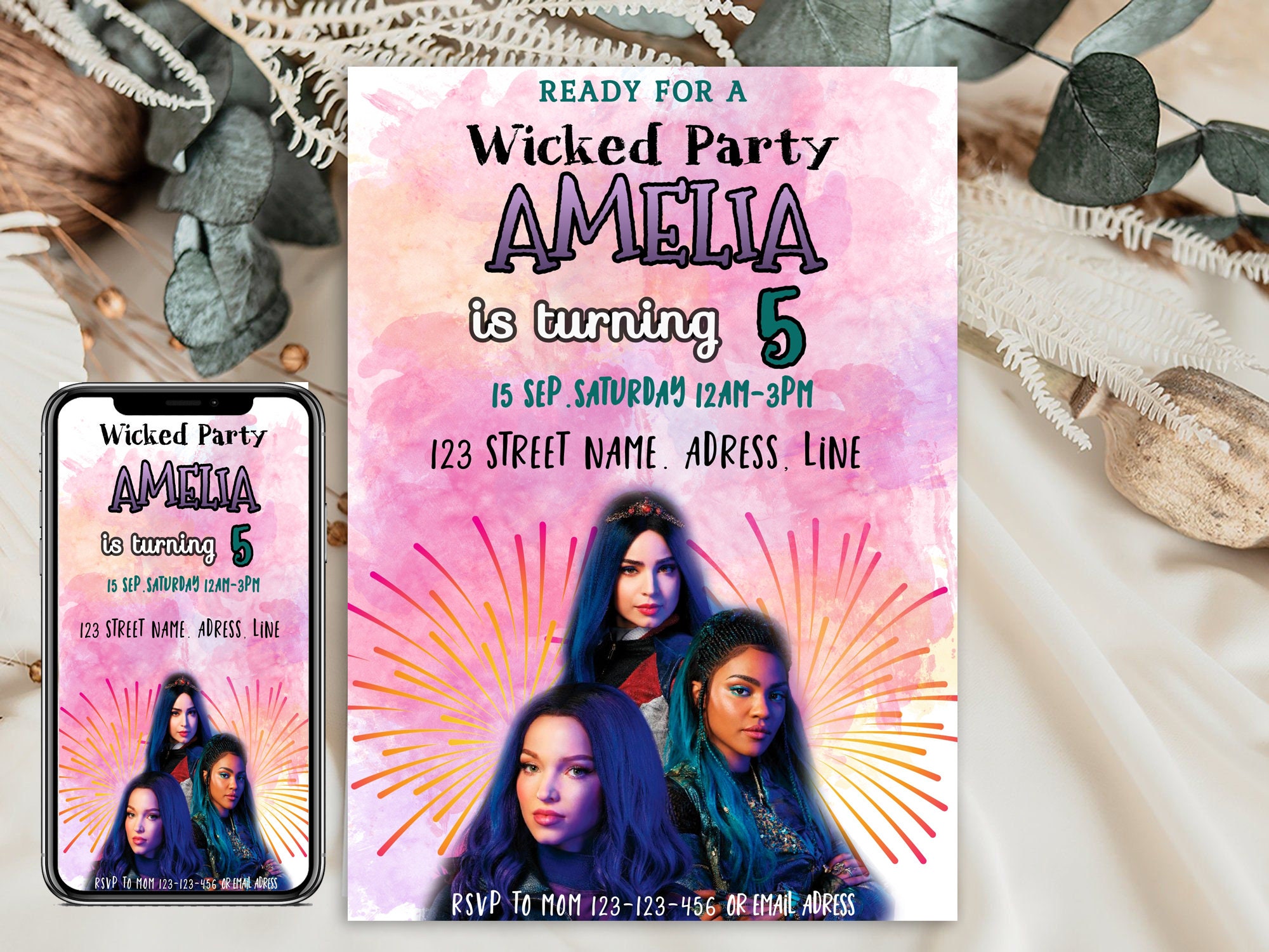 Descendants Birthday Invitation | Descendants Party Invite, Descendants ...