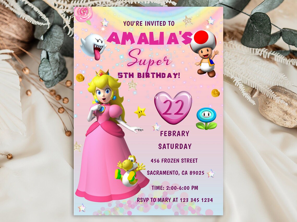 Princess Peach Invitation Birthday Invitation Digital Kids Printable ...