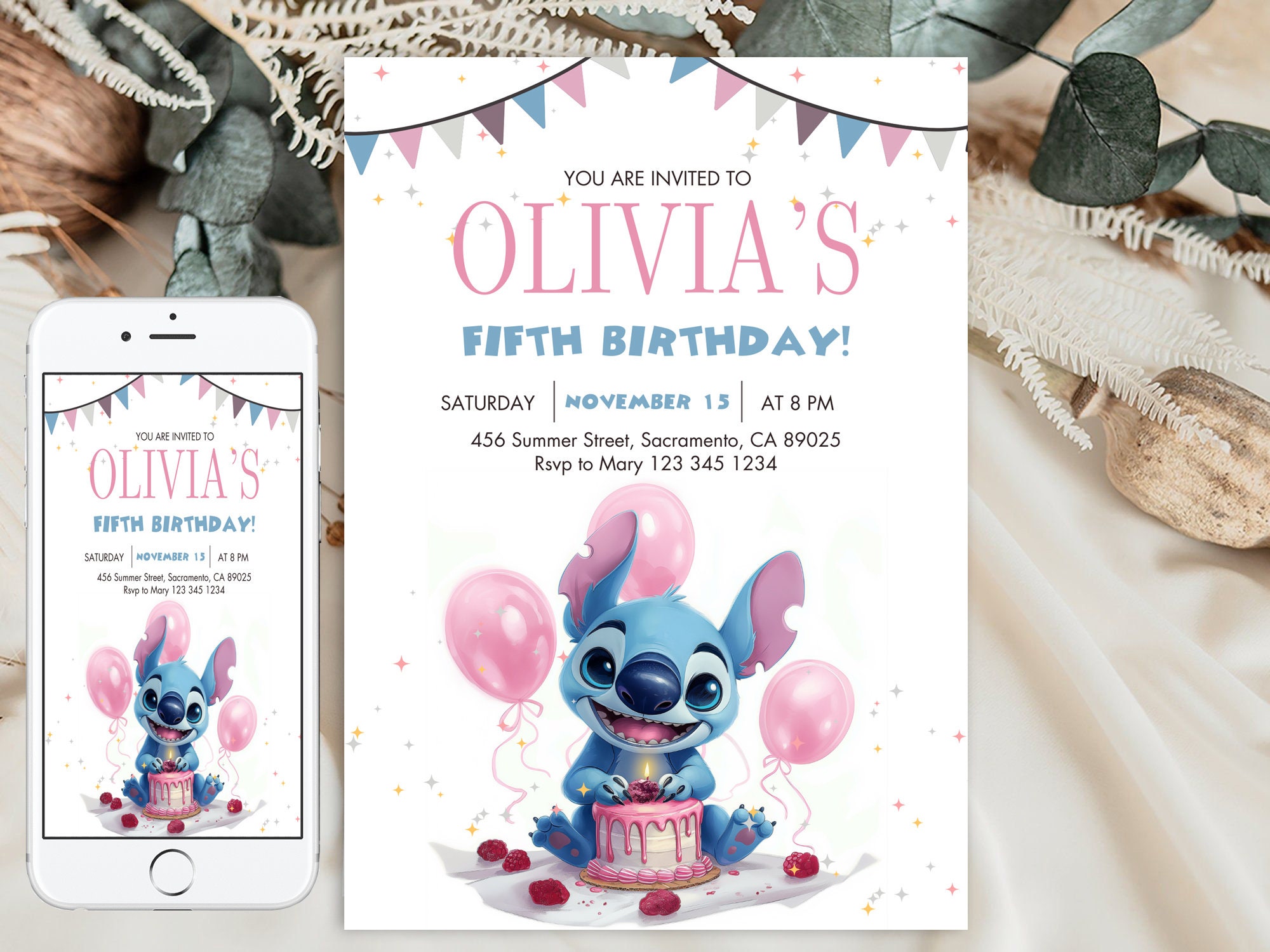 Editable Stitch Birthday Invitation Template, Printable Birthday Party ...