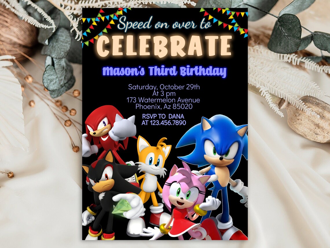 Sonic Invitation | Sonic Birthday Pink Digital Invitation | Editable ...