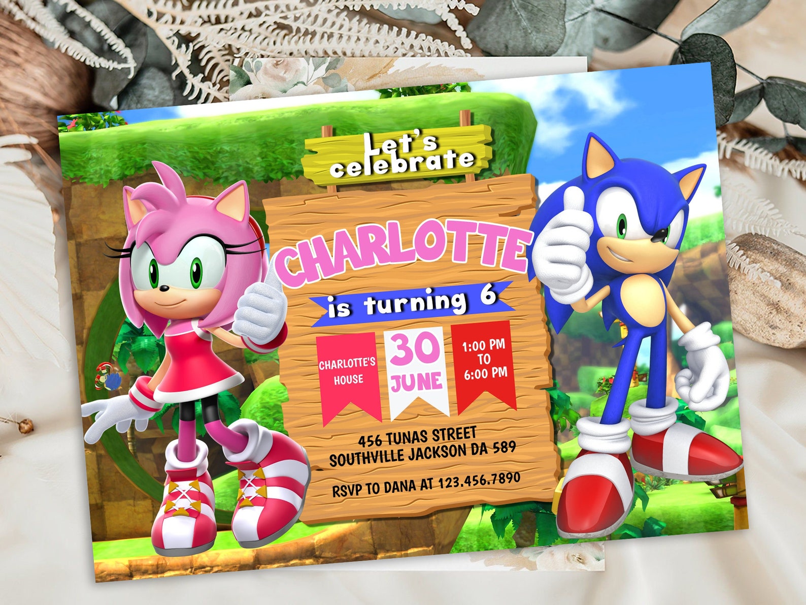 Sonic Invitation for Girls | Sonic Birthday Pink Digital Invitation ...