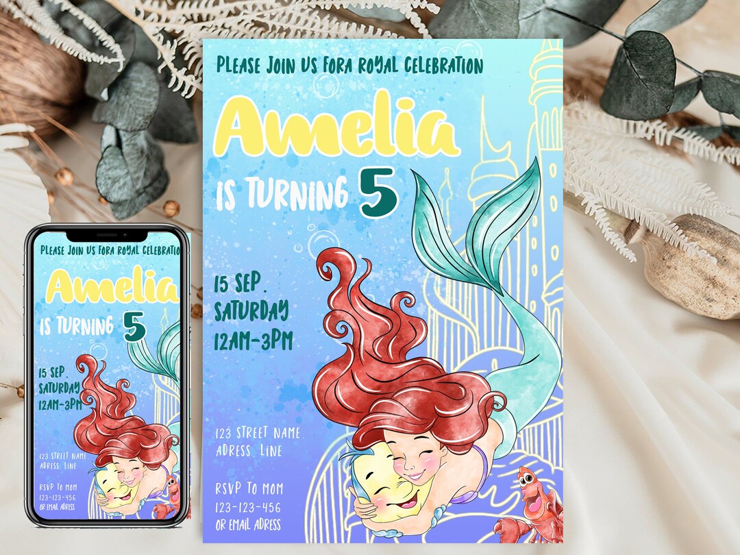 Editable Little Mermaid Birthday Invitation: Princess Ariel Card ...