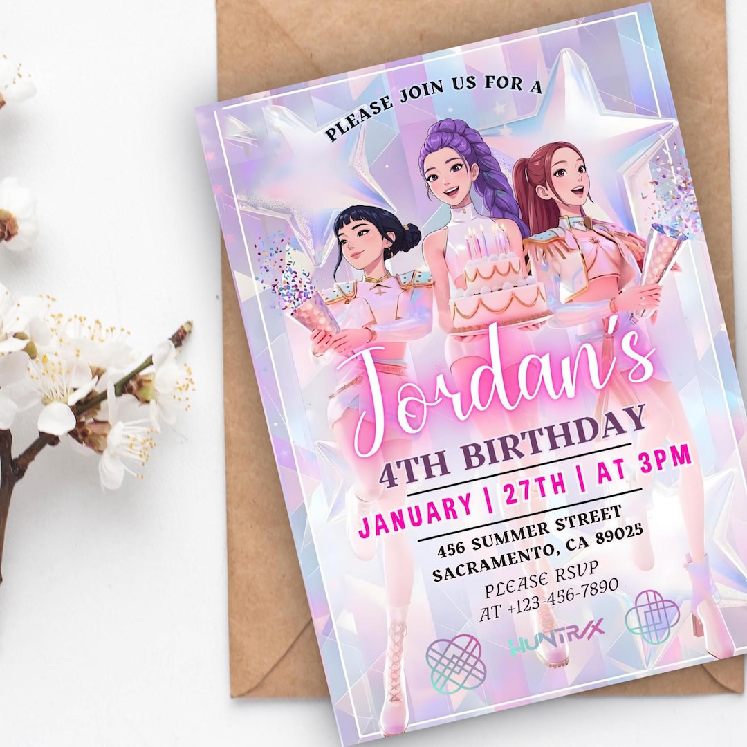 KPOP Demon Hunters Inspired Invitation, Kpop Birthday Card, Girls, KPOP ...