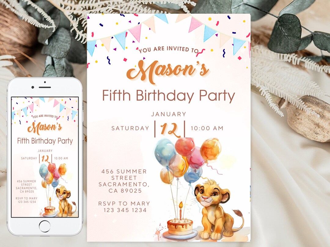 Lion King Birthday Invitation Template: Simba Party (digital Download ...