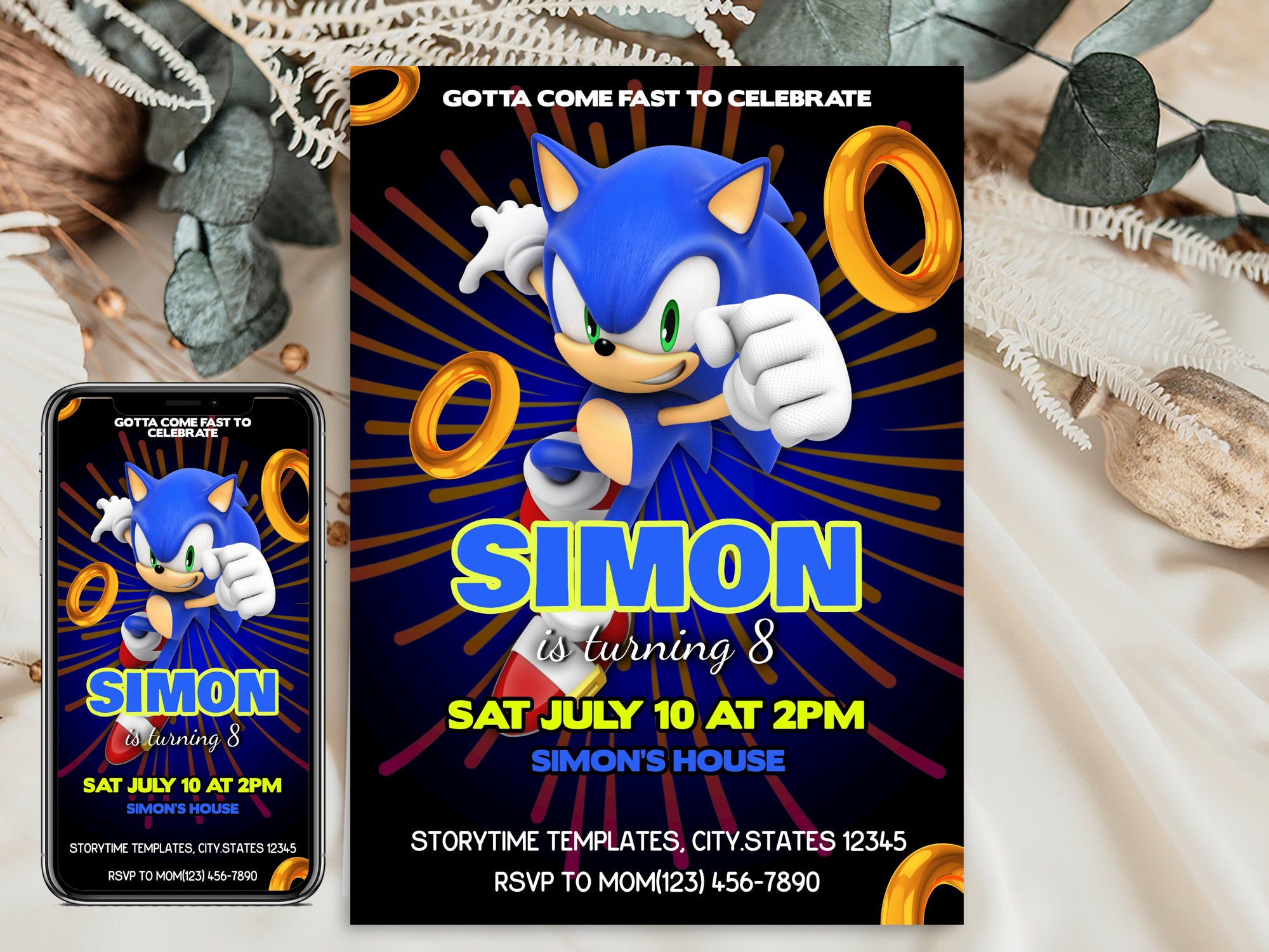 Invitación sónica / Invitación digital de cumpleaños sónico ...