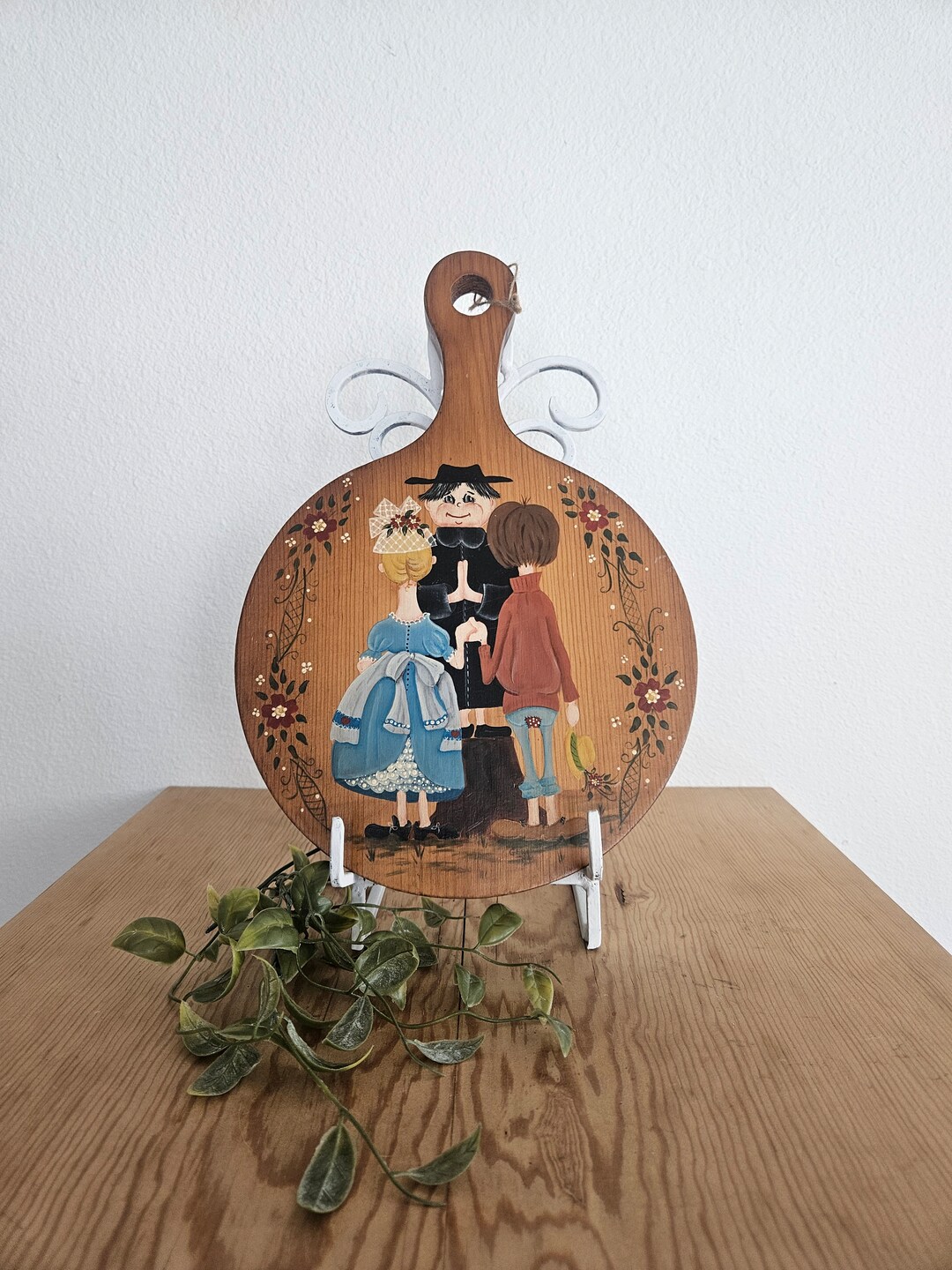 Vintage Tole Folk Art, Wooden Hand Painted Wall Hanging, Wedding Gift ...