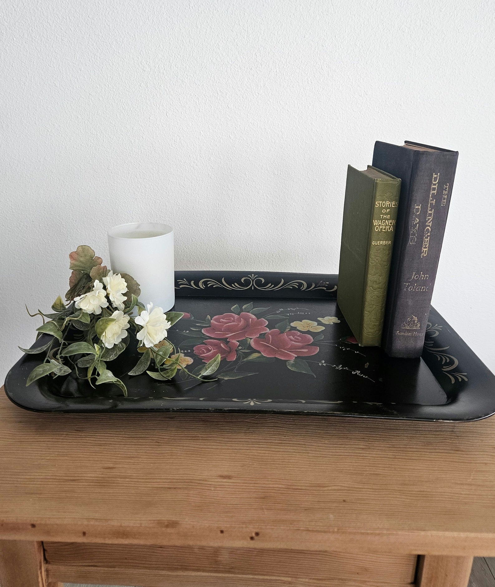 Large Antique Floral Rectangular Hand Painted Metal Tole Tray, Vintage ...