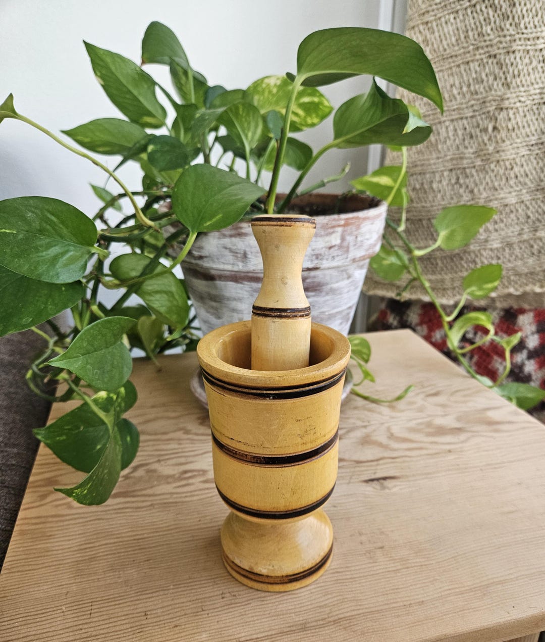 Large Vintage Handcarved Wooden Mortar Pestle, Pilon #9-6", Molcajeta ...