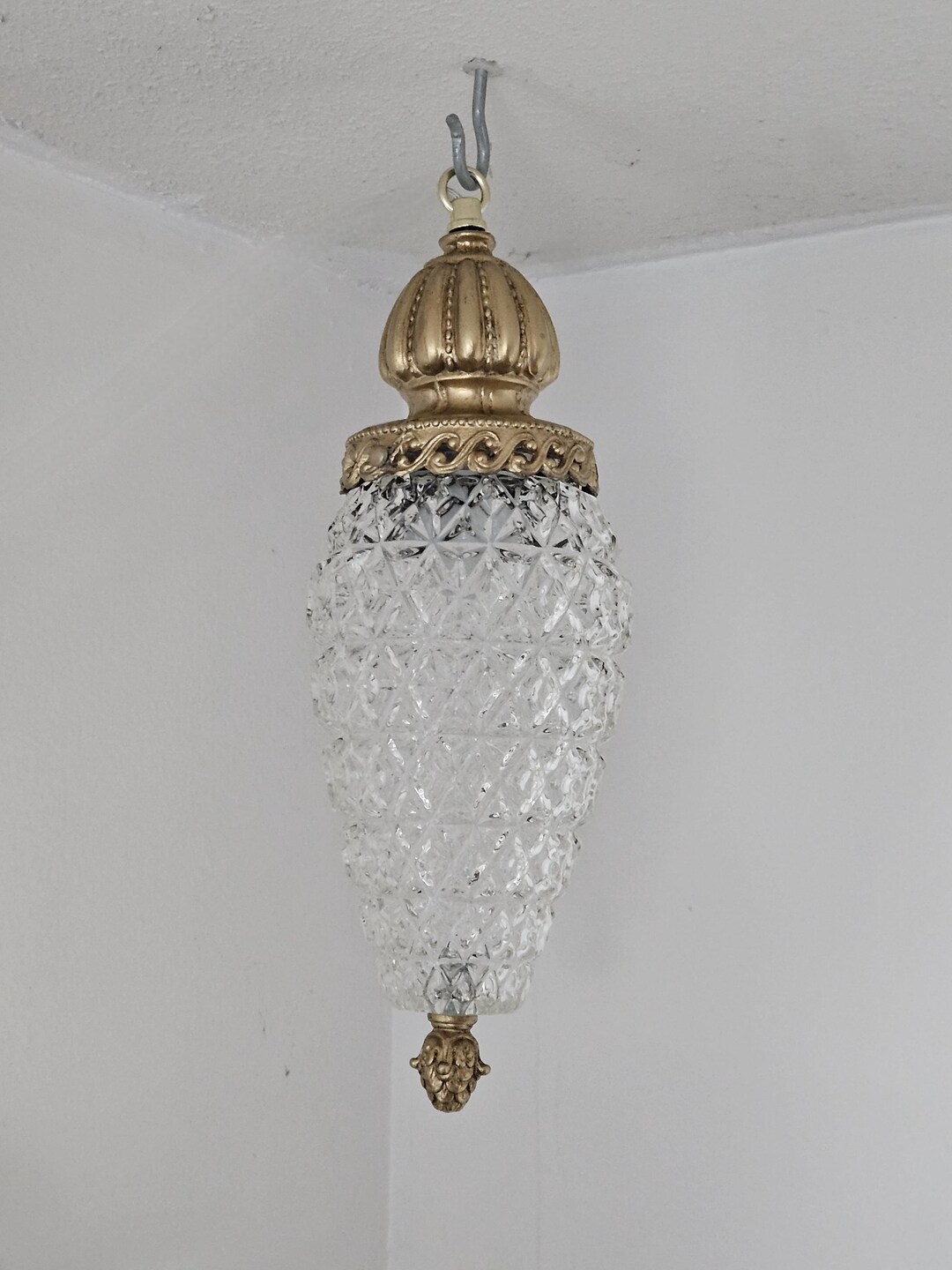 Vintage MCM Plug-in Clear Teardrop Swag Light, Diamond Pattern ...