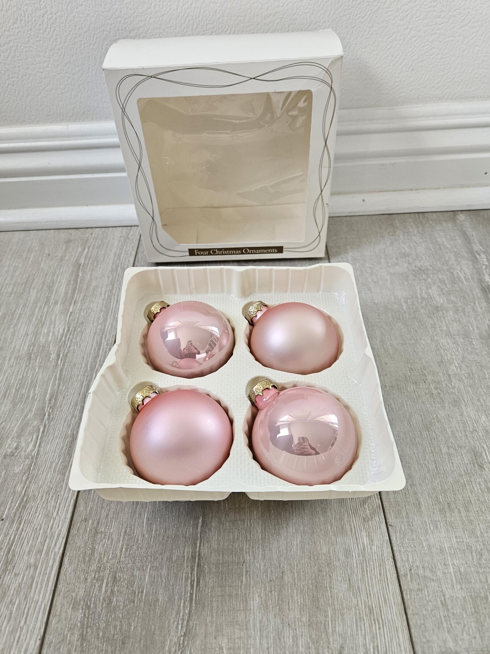 Krebs Vintage Pink Glass Ornaments, Set of 4, Glass Balls, 8.25 Bulbs ...