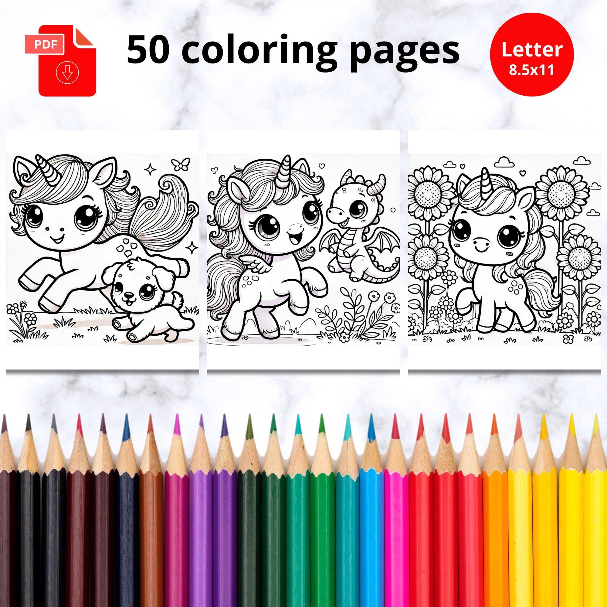 50 Baby Unicorn Coloring Pages. Printable Download PDF - Etsy