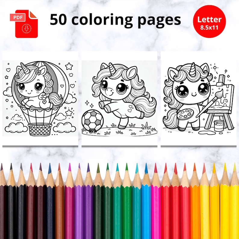 50 Baby Unicorn Coloring Pages. Printable Download PDF - Etsy