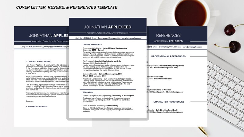 Easy to Use Resume, Cover Letter, & References Template. - Etsy
