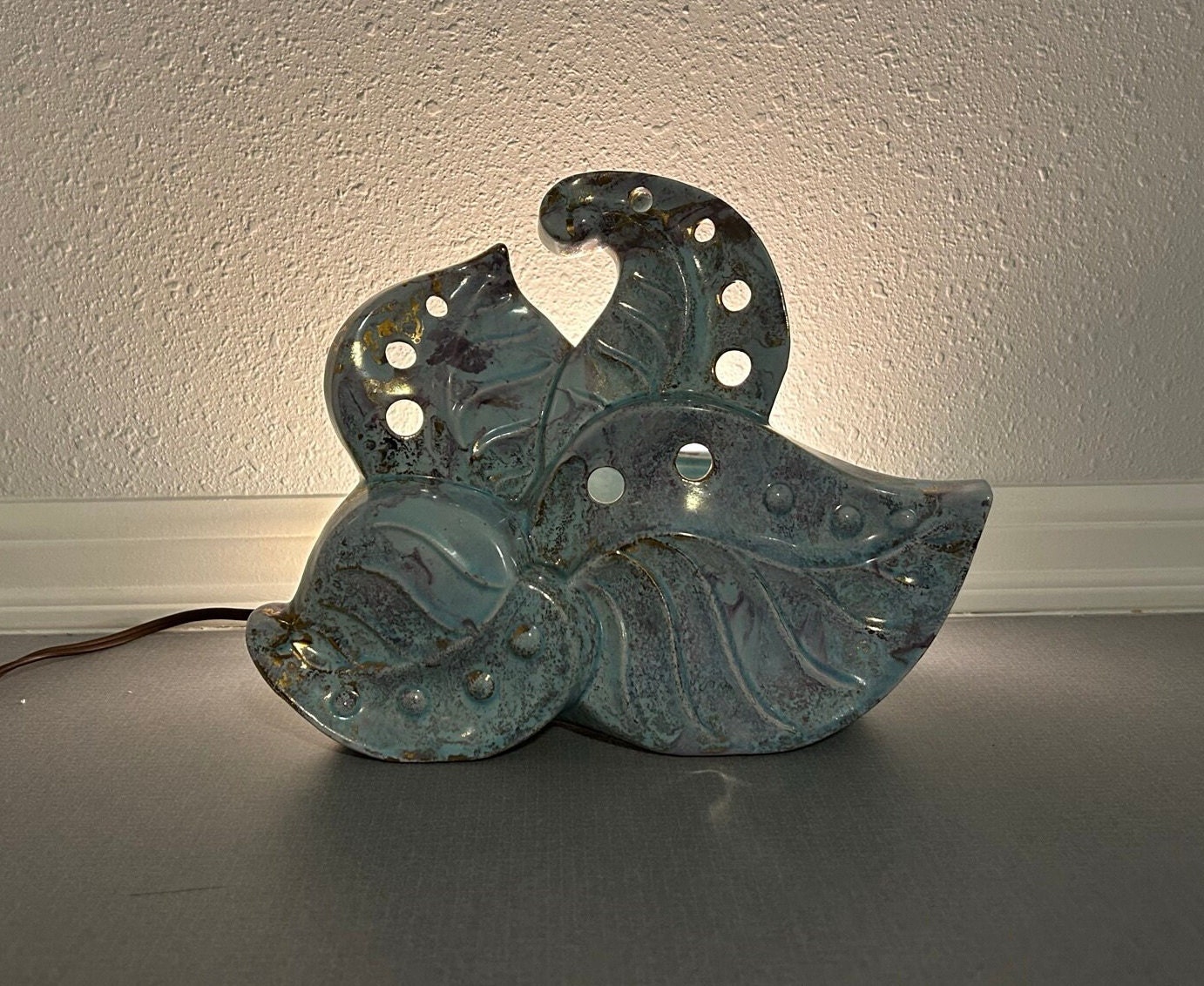 Vintage MCM Gold and Turquoise Glazed Ceramic TV Lamp Planter - Etsy