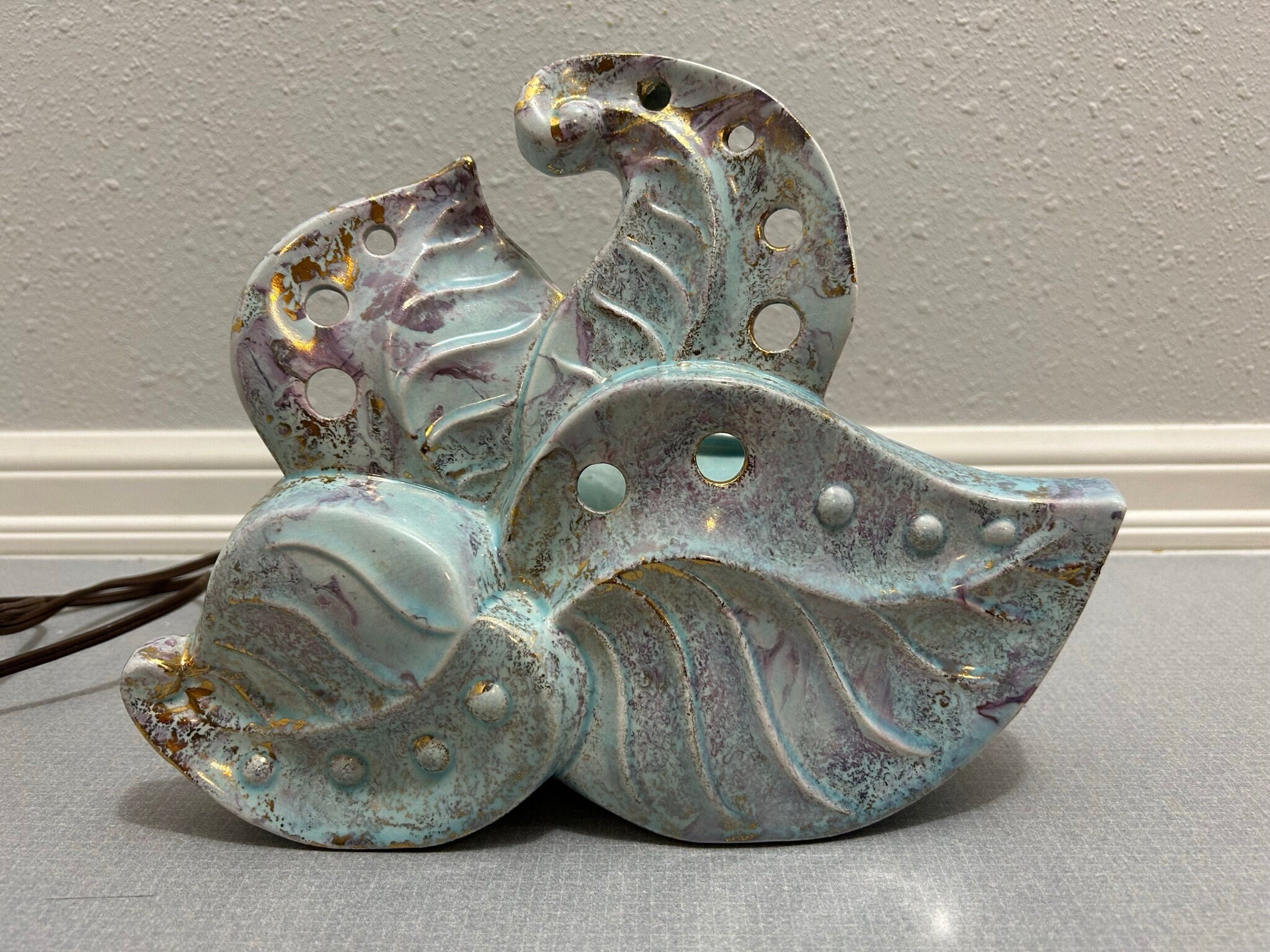 Vintage MCM Gold and Turquoise Glazed Ceramic TV Lamp Planter - Etsy