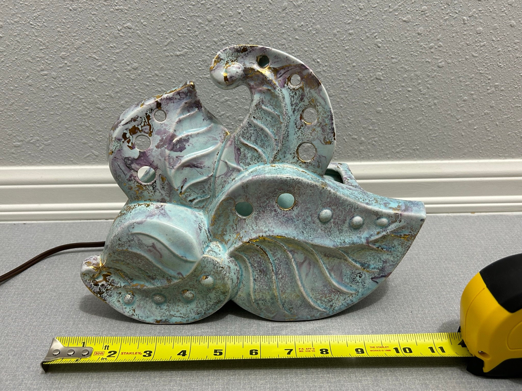 Vintage MCM Gold and Turquoise Glazed Ceramic TV Lamp Planter - Etsy