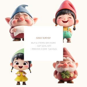 Cute Gnomes Clipart, Adorable Fantasy Gnomes, Whimsical Garden Gnomes ...