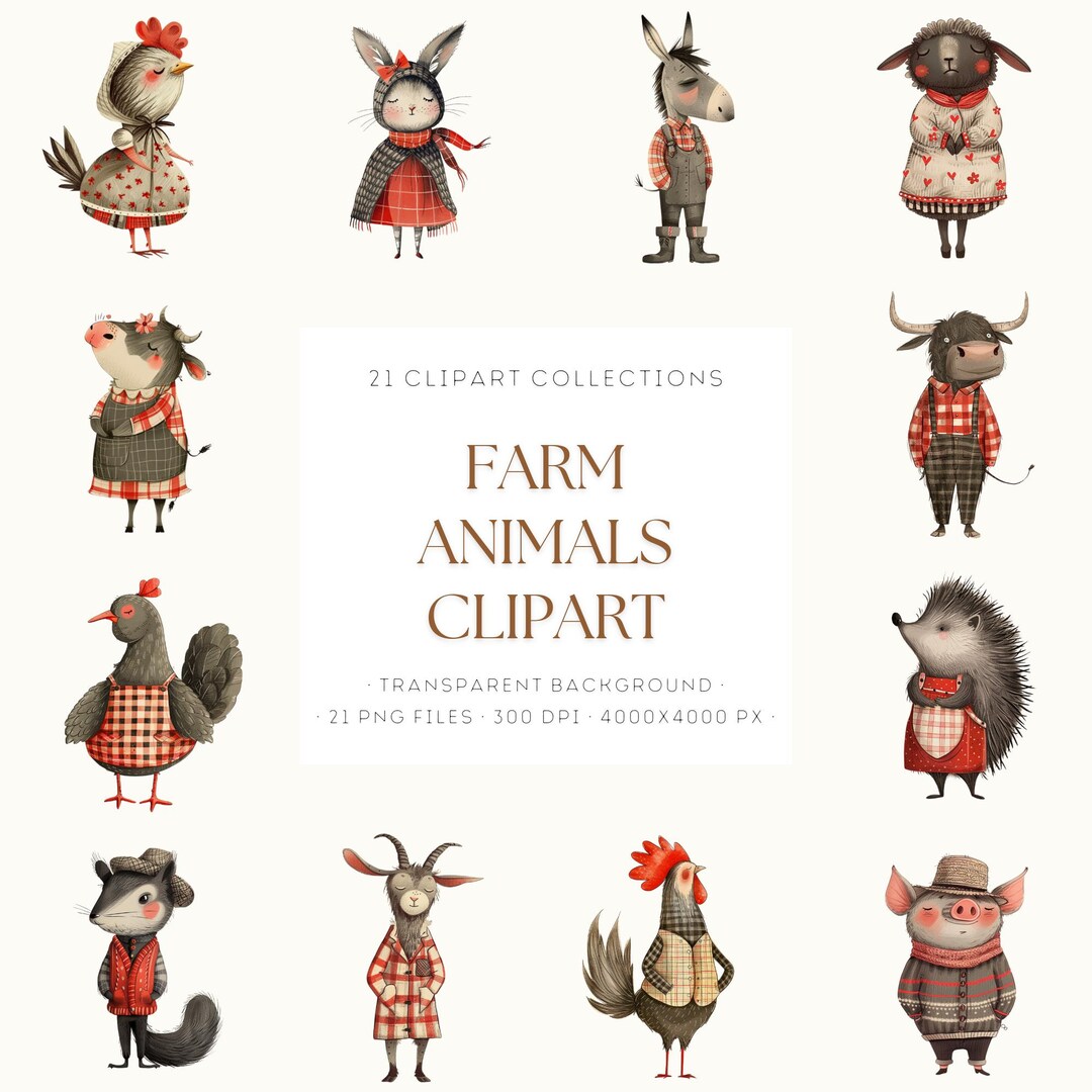 Farm Animals Clipart, Cute Country Animals PNG, Hand Drawn Farm ...