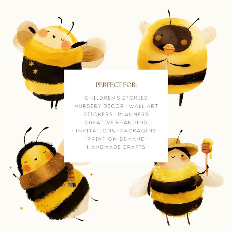 Sweet Honey Bees Clipart, Cute Bumblebee Illustrations, Watercolor Bee ...