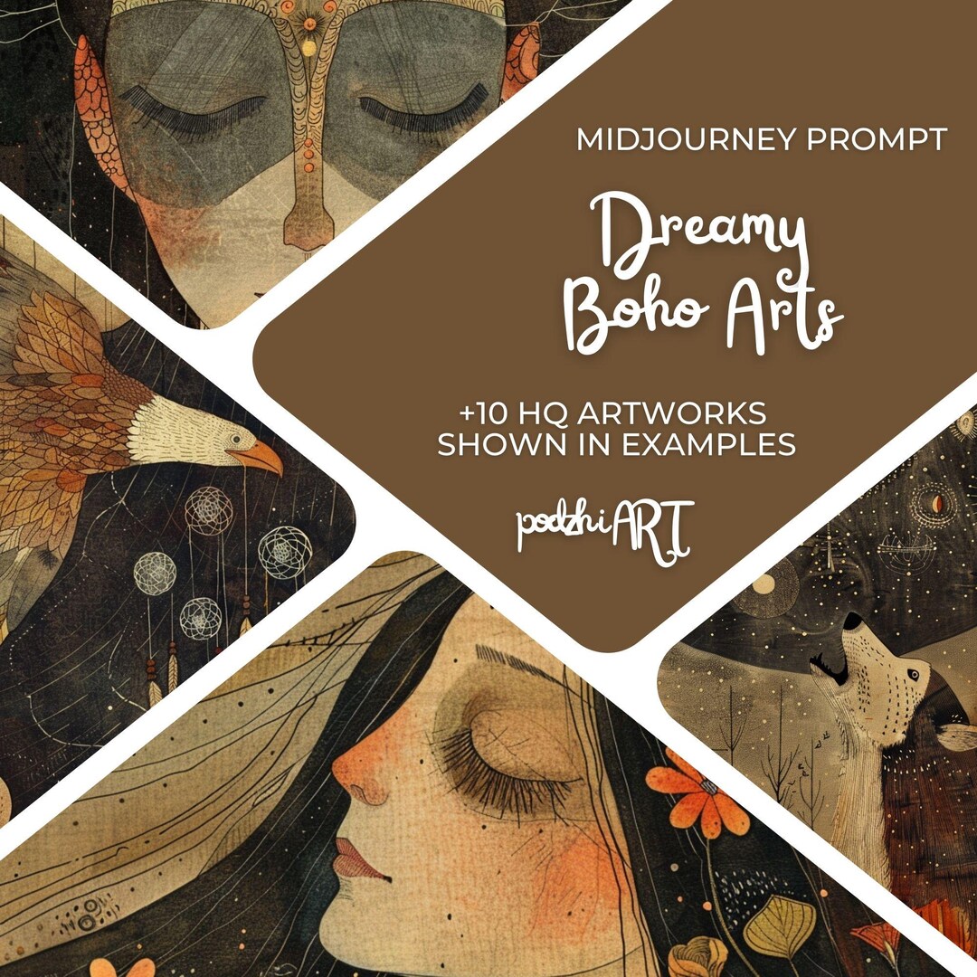 Midjourney Prompt for Dreamy Boho Arts, Boho Wall Decor Art, Bohemian Aesthetic Prints, Prompt ...