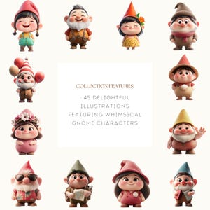 Cute Gnomes Clipart, Adorable Fantasy Gnomes, Whimsical Garden Gnomes ...