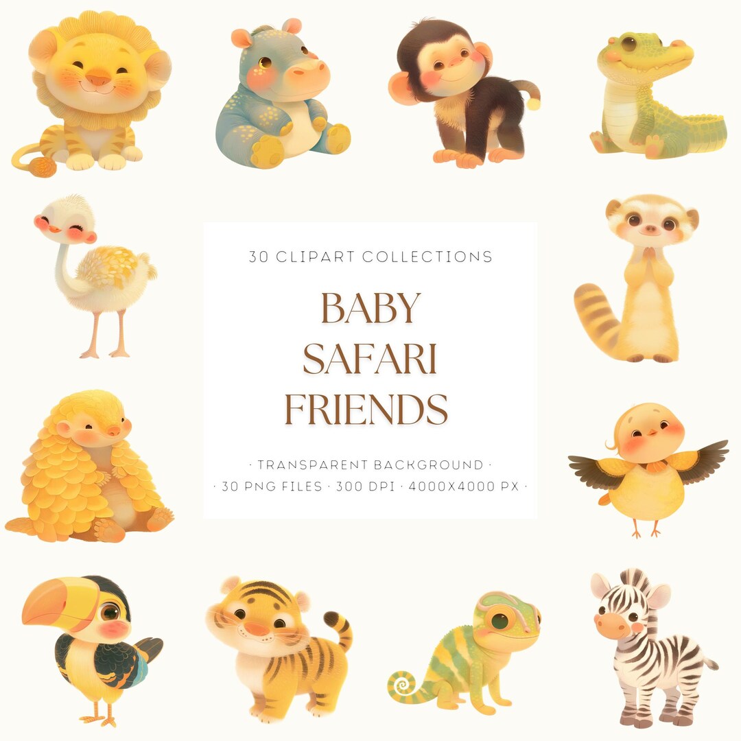 Baby Safari Animals Clipart, Cute Jungle Animals PNG, Nursery Wildlife ...