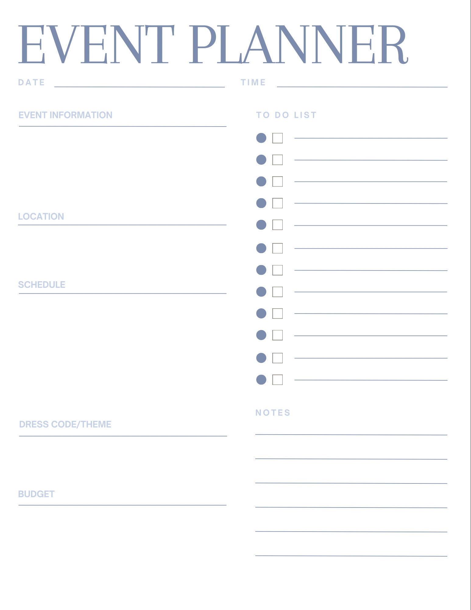 Event Planner Print Out - Etsy