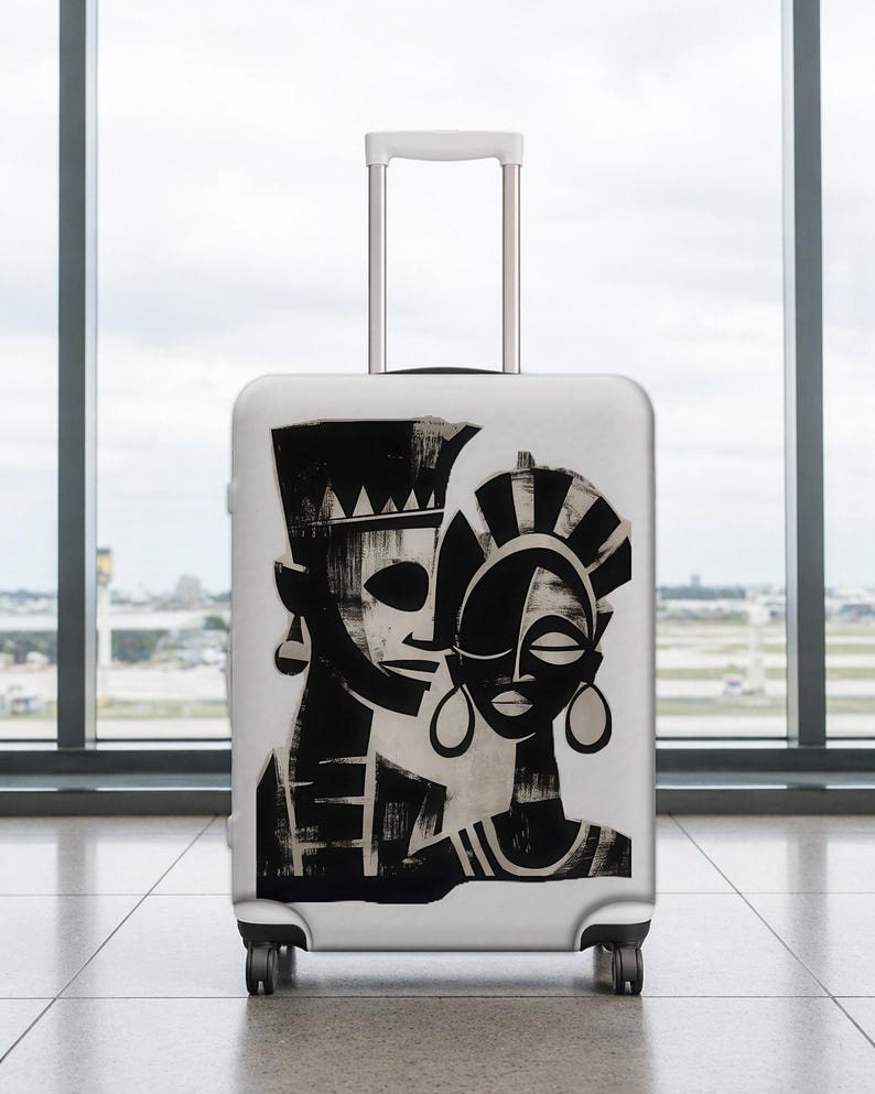 Abstract Face Luggage Cover, Minimal Black White Suitcase Cover, Modern ...