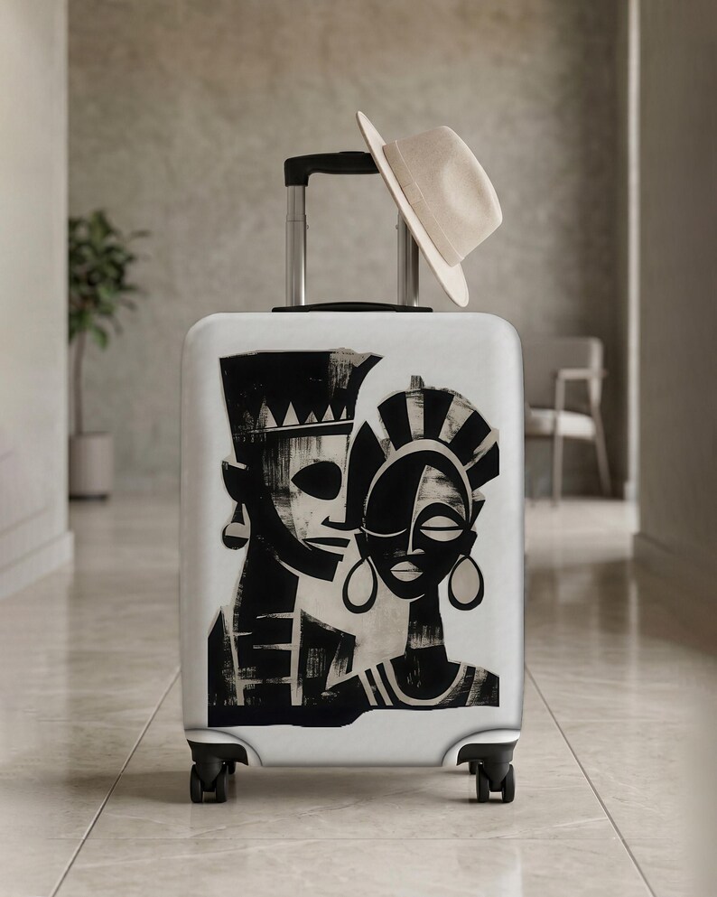 Abstract Face Luggage Cover, Minimal Black White Suitcase Cover, Modern ...