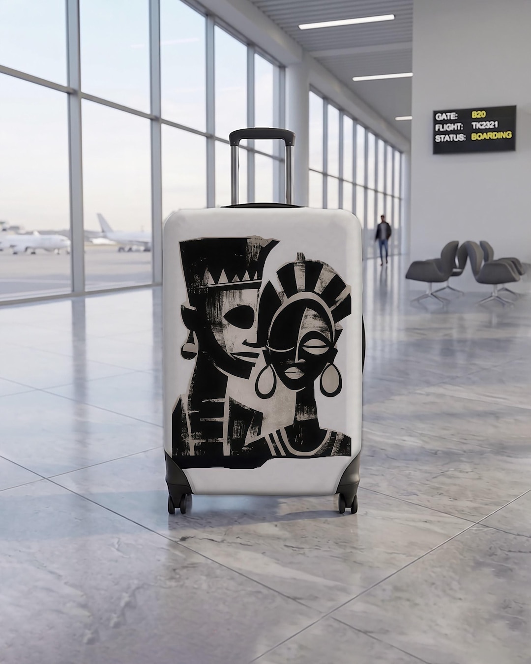 Abstract Face Luggage Cover, Minimal Black White Suitcase Cover, Modern ...