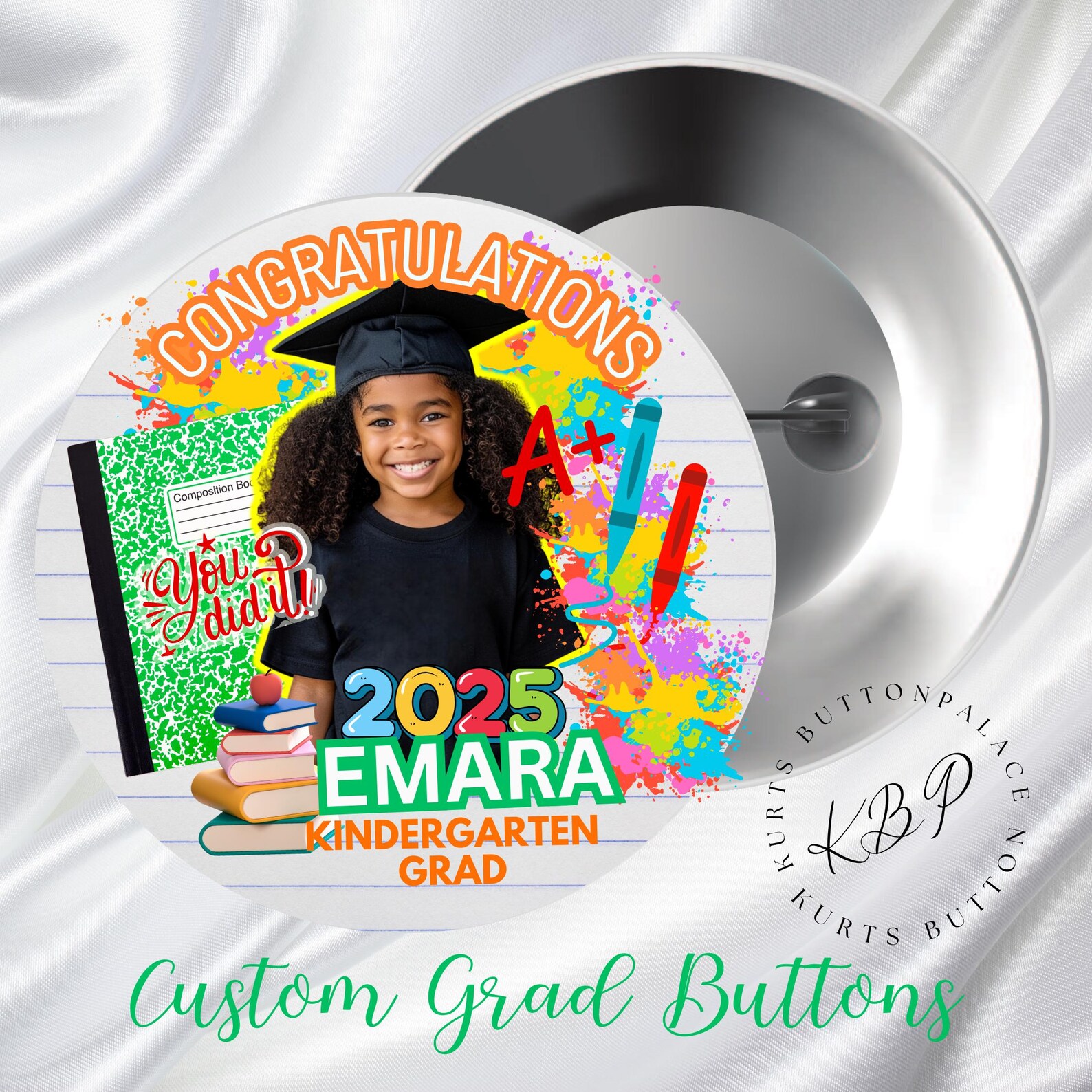 Kindergarten Grad Button Graduation Class of 2025 Congratulations Grad ...