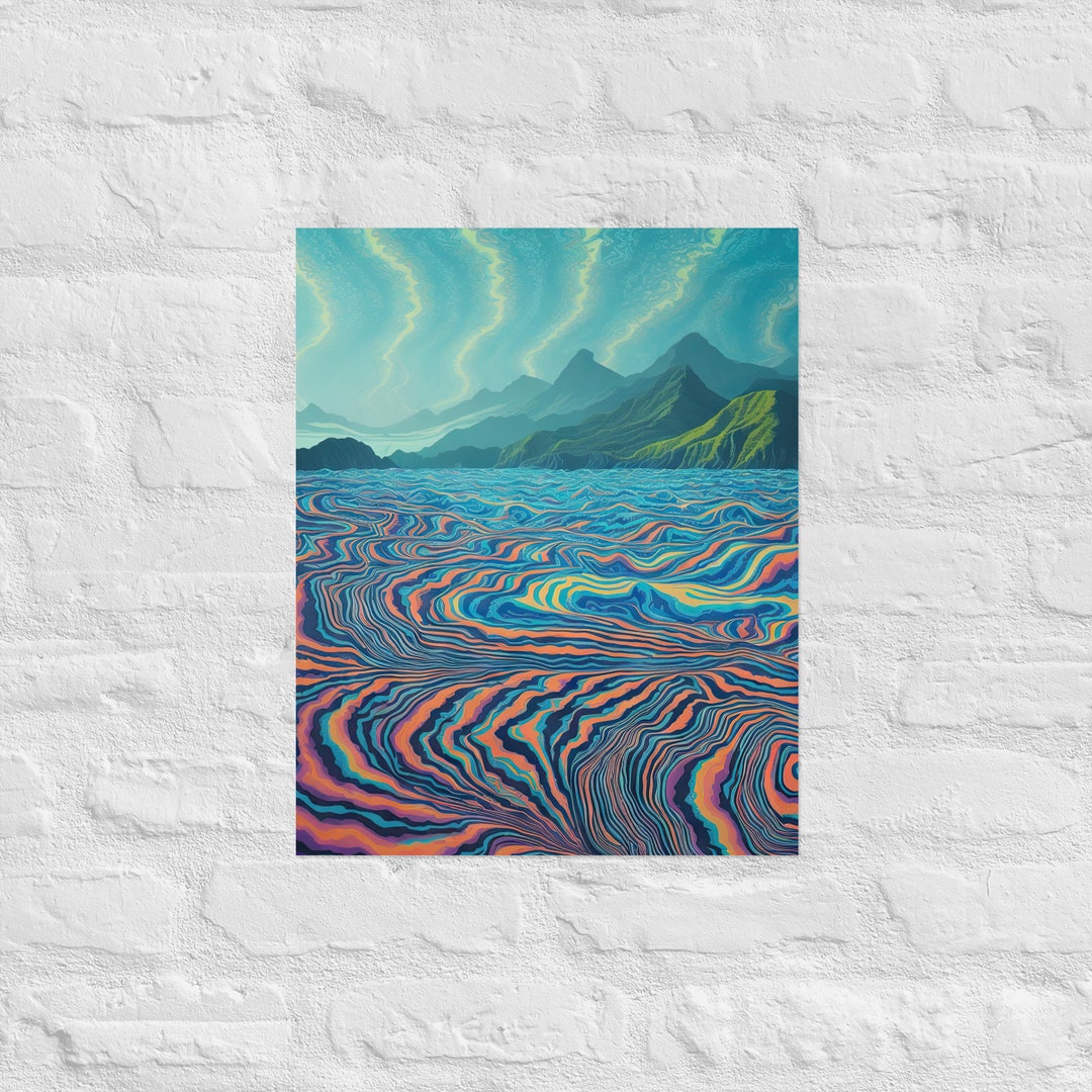 Psychedelic Ocean View Abstract Painting Colorful Wall Art Ocean Beach ...