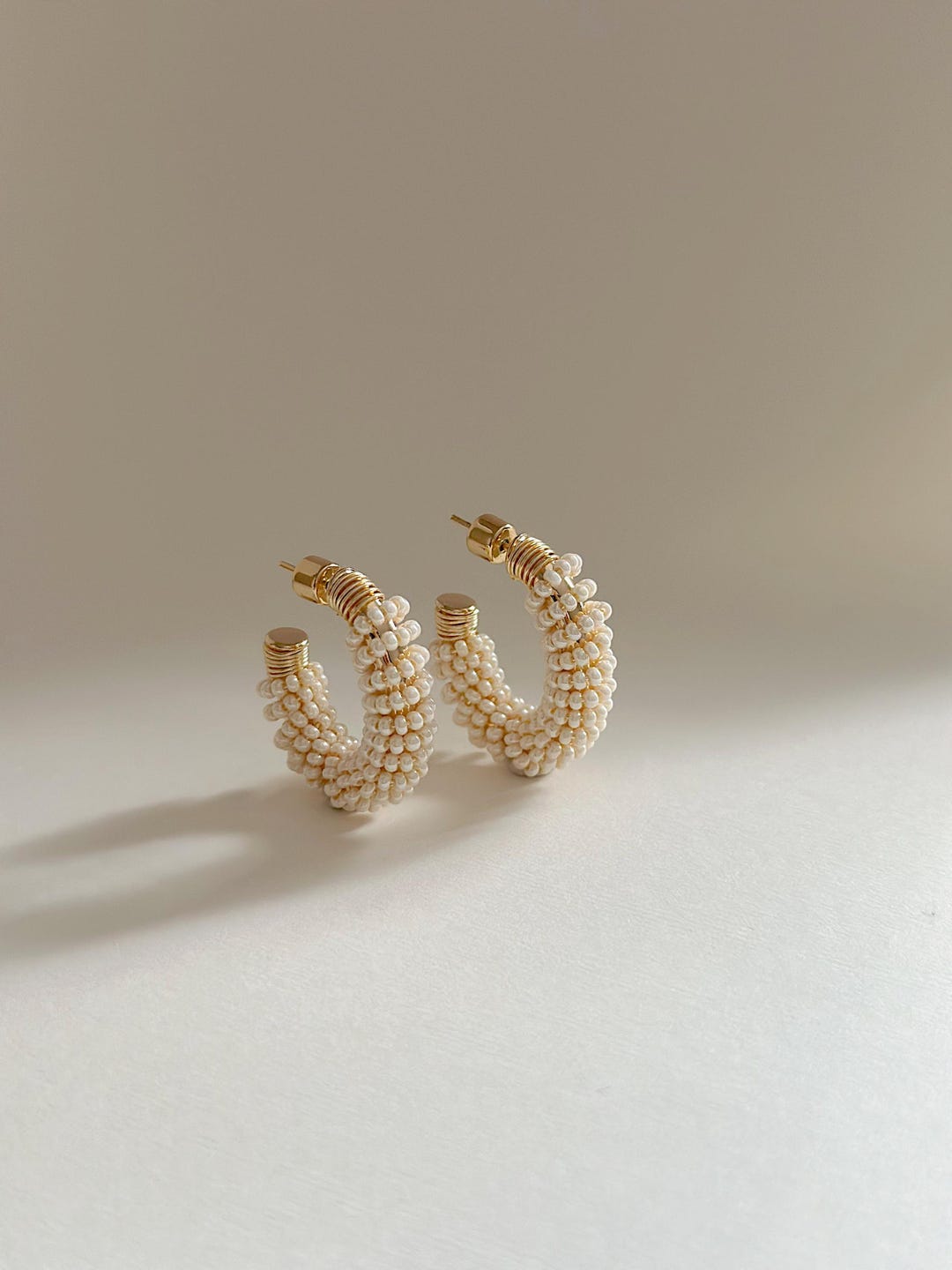 Perlé Hoops| Gold Earrings | Champagne Hoop |gold Hoop | Beaded Hoops ...